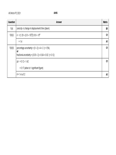 Mark Scheme Physics As Mock Paper 2 2021 Download Free Pdf Force Quantity