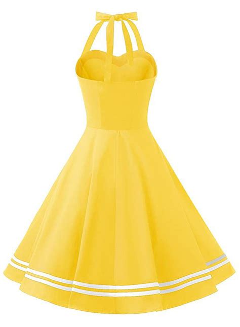 Retro Backless Polka Dot Halter Dress S Yellow In 2024
