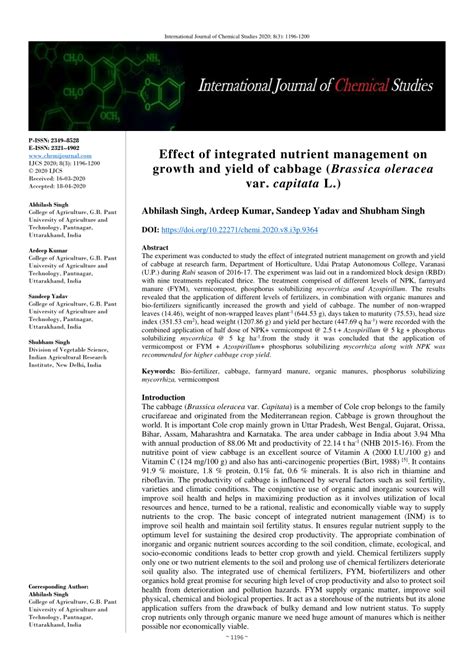 (PDF) Effect of integrated nutrient management on growth and yield of cabbage (Brassica oleracea ...