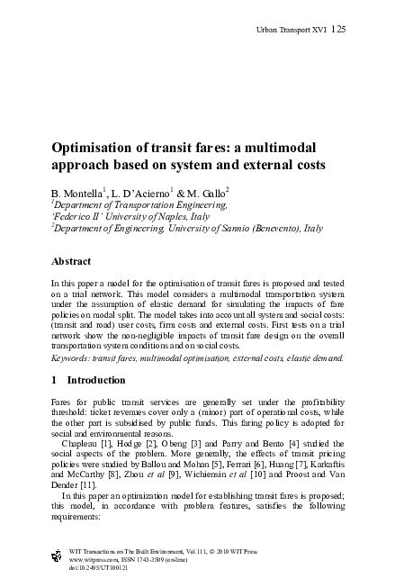 Pdf Optimisation Of Transit Fares A Multimodal Approach Based On System And External Costs