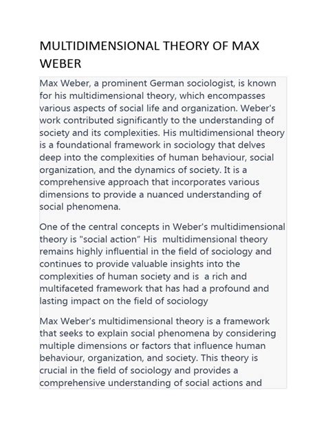 Multidimensional Theory Of Max Weber Pdf