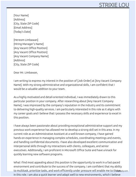 Cover Letter For Job Order Lazyapply