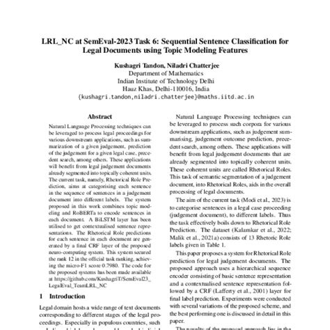 Lrlnc At Semeval 2023 Task 6 Sequential Sentence Classification For