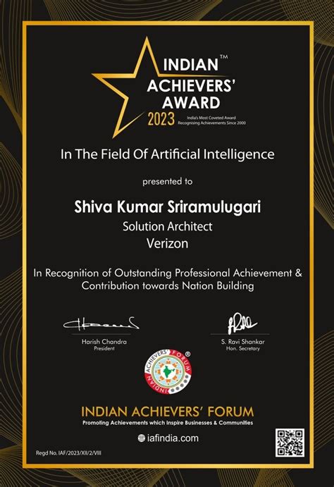 Mr Shiva Kumar Sriramulugari Indian Achievers Forum