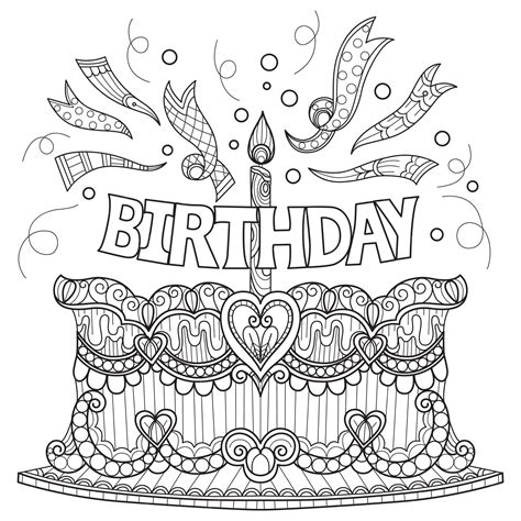 Милый торт на день рождения нарисованный вручную для книги для взрослых Премиум Ai