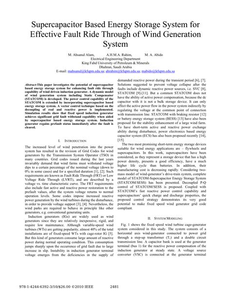 Pdf Supercapacitor Based Energy Storage System For Effective Fault Ride Through Of Wind
