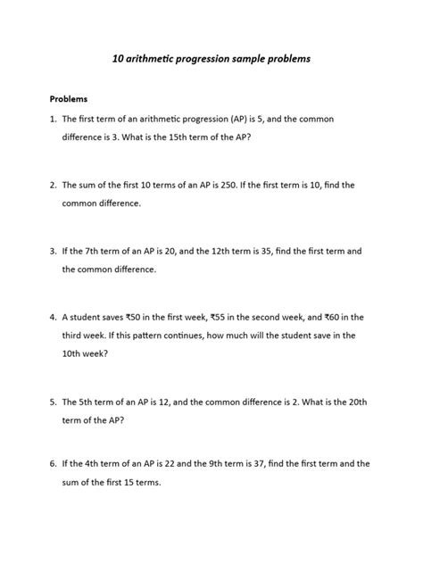 10 Arithmetic Progression Sample Problems Pdf