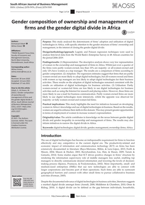 PDF Gender Composition Of Ownership And Management Of Firms And The Gender Digital Divide In