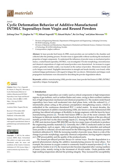 Pdf Cyclic Deformation Behavior Of Additive Manufactured In738lc Superalloys From Virgin And