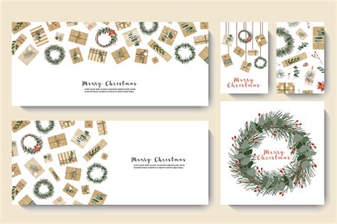 크리스마스 는 크래프트 종이 화환에 선물 소박한 공예 선물 상자 에코 장식 유칼립투스 가문비 나무 Xmas와 새로운 2022 년 축하 벡터 플랫 만화 일러스트레이션 12월에