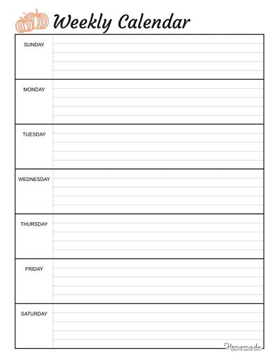 Blank Printable Weekly Calendar Free