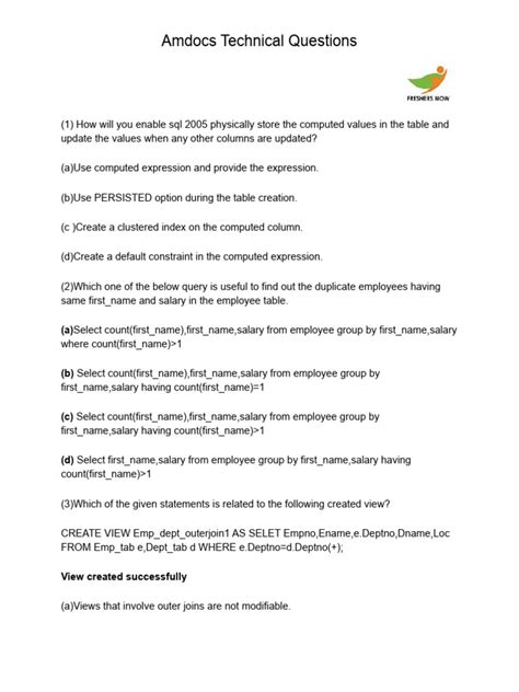 Amdocs Technical Questions Paper Pdf Table Database Computer Data