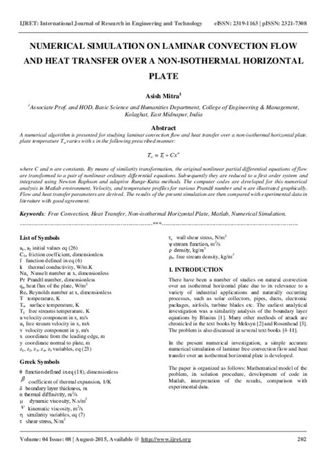 Pdf Numerical Simulation On Laminar Convection Flow And Heat Transfer Over A Non Isothermal
