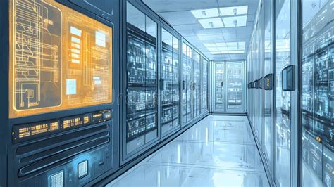 Futuristic Data Center With Complex Server Technology Stock Illustration Illustration Of
