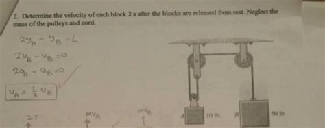 solved 2 determine the velocity of each block 2 s after the