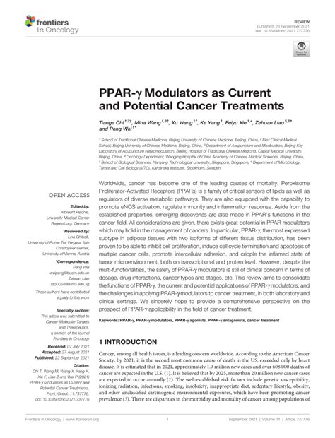 Pdf Ppar γ Modulators As Current And Potential Cancer Treatments