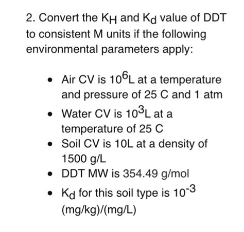 Convert The KH And Kd Value Of DDT To Consistent M Chegg Com