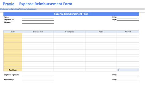 Expense Reimbursement Form In Excel Basic