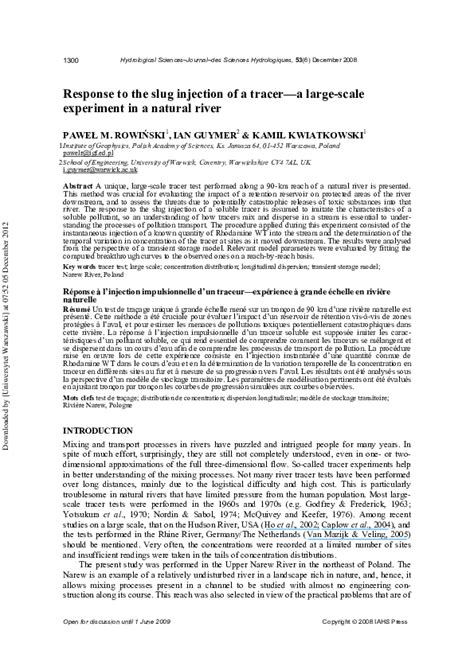 Pdf Response To The Slug Injection Of A Tracer—a Large Scale