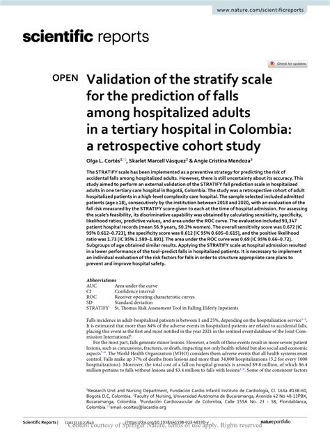 Pdf Validation Of The Stratify Scale For The Prediction Of Falls
