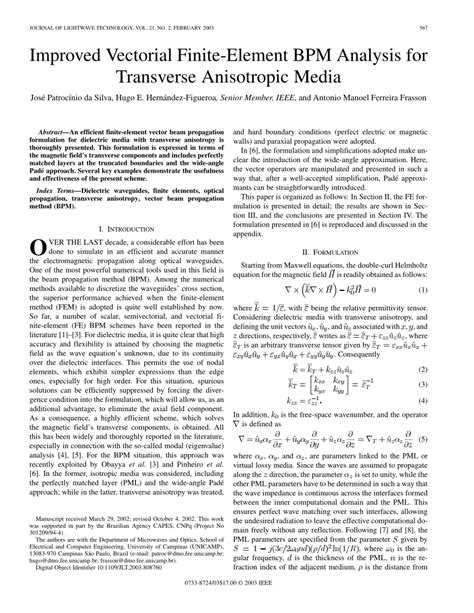 Pdf Improved Vectorial Finite Element Bpm Analysis For Transverse Anisotropic Media