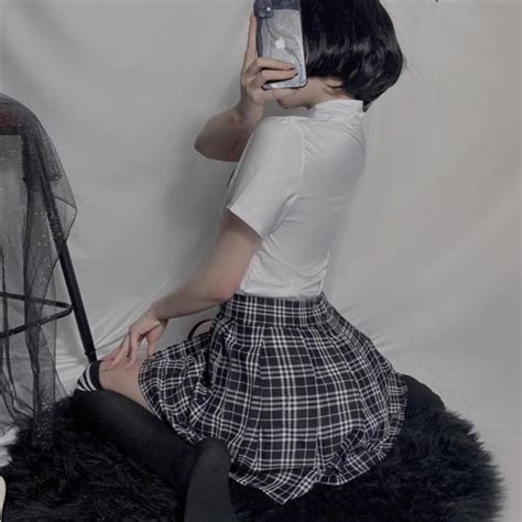 Jual Trend Wanita Lingerie Sexy Set Rok Kotak Kotak Dan Kemeja Dasi
