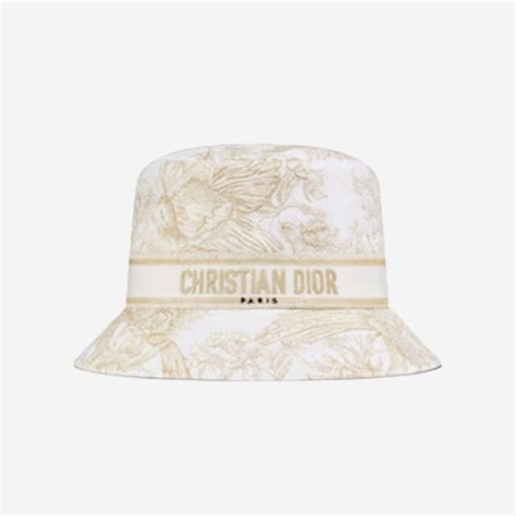 W 디올 디 바비 스몰 브림 버킷햇 화이트 골드 코튼 블렌드 Dior Kream