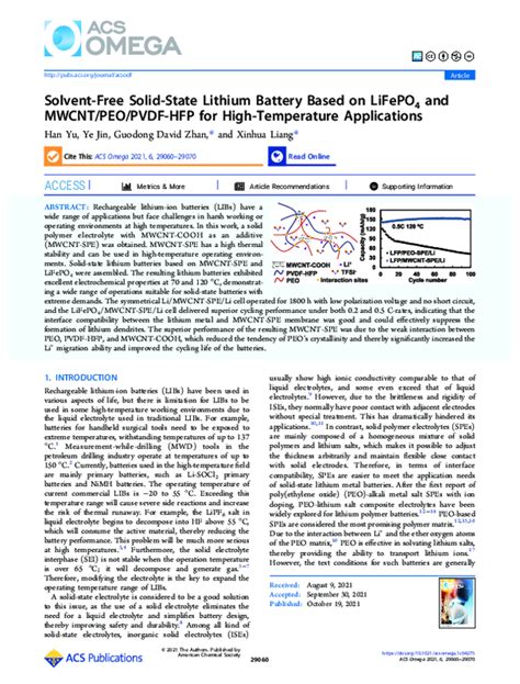 Pdf Solvent Free Solid State Lithium Battery Based On Lifepo 4 And Mwcntpeopvdf Hfp For High