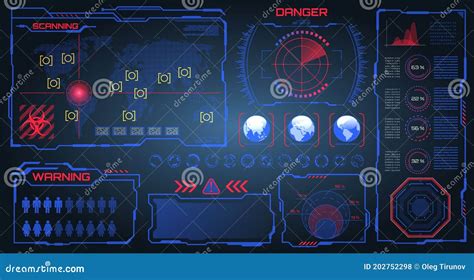 Hud Ui Gui Futuristic Frames User Interface Warning Danger Elements Stock Illustration