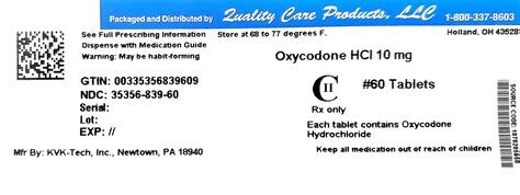 Dailymed Oxycodone Hydchloride Tablet