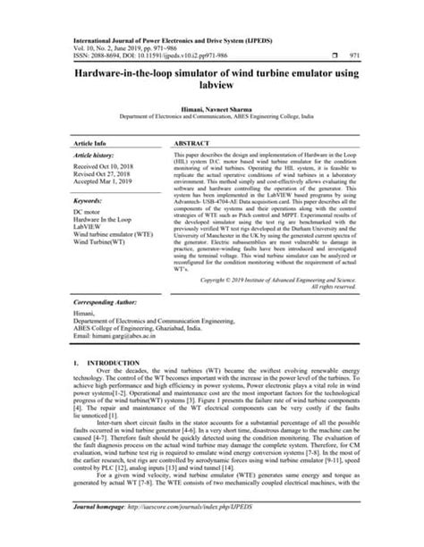 Hardware In The Loop Simulator Of Wind Turbine Emulator Using Labview Pdf Simulation Video