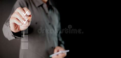 Checklist Concept A Man With Stylus Checking Digital Correct Marks On Checkboxes Smart