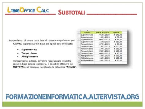 Esercitazione Su Subtotali Con Libreoffice Calc Pptx Computer Software And Applications