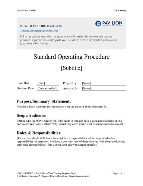 Standard Operating Procedure SOP Template DINFOS Pavilion Template