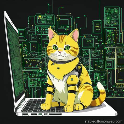 Cute Robotic Cat Coding Stable Diffusion Online