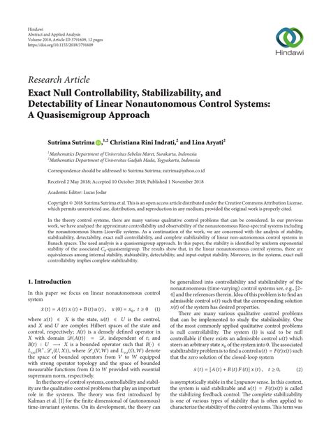 PDF Exact Null Controllability Stabilizability And Detectability Of Linear Nonautonomous