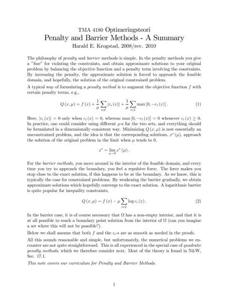 Penalty And Barrier Methods A Summary