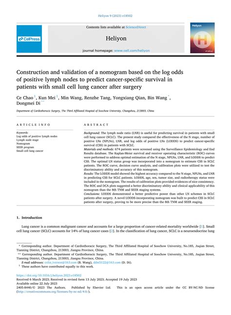 Pdf Construction And Validation Of A Nomogram Based On The Log Odds Of Positive Lymph Nodes To