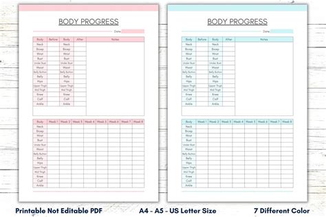 Printable Body Progress Tracker Template Body Measurements Tracker Measurement Tracker