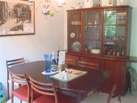 Danish Rosewood Table Adn 6 Chairs With Cabinet Adn Buffet For Sale