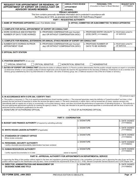 Dd Form 2292 Printable Form 2025