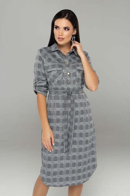 Трикотажне плаття міді прямого силуету Woman Fashion L сірий клітина Wf A 273 від продавця