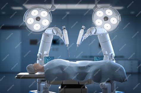 Tecnología médica con renderización 3D cirugía asistida robótica con modelo simulado en sala de ...