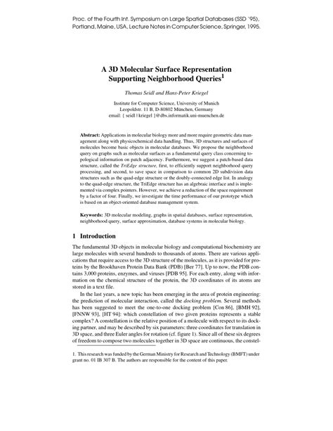 Pdf A 3d Molecular Surface Representation Supporting Neighborhood