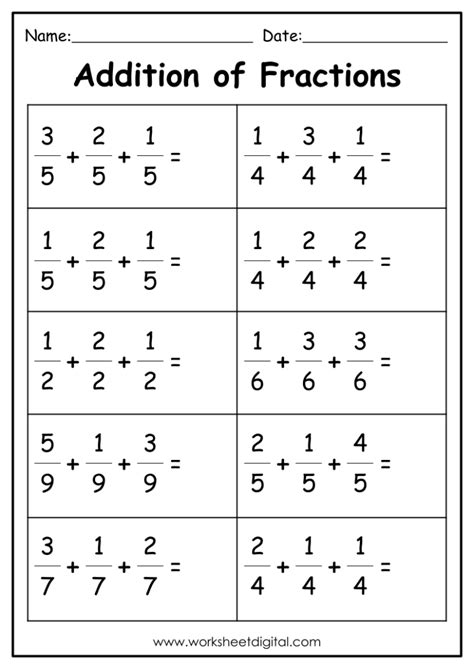 Addition Of Fractions With Same Denominators Worksheet Digital 1 Teacher Made Resources