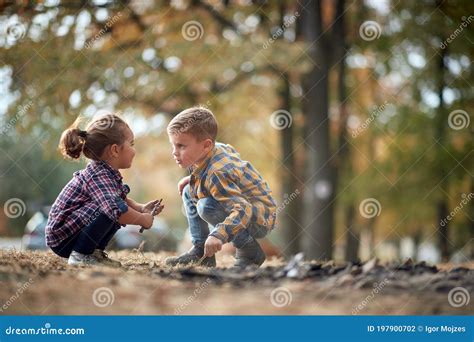 Hermano Y Hermana Jugando En El Bosque Concepto De Infancia Saludable