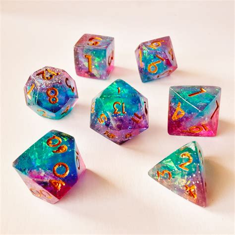 Dados Rpg Iridescente Brilhante Holográfico Furta Cor Jogos De Mesa Colecionáveis Kit 7 Dados