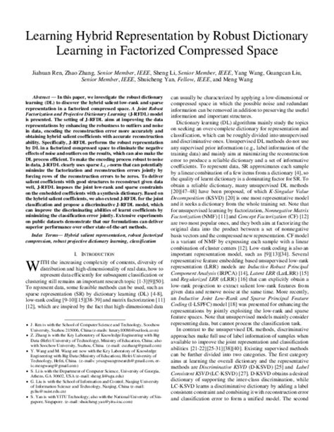 Pdf Learning Hybrid Representation By Robust Dictionary Learning In