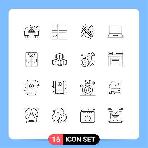 Set Of 16 Modern Ui Icons Symbols Signs For Shirt Laptop Drawing Tools Hardware Devices Editable