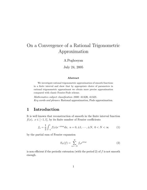 Pdf On A Convergence Of A Rational Trigonometric Approximation